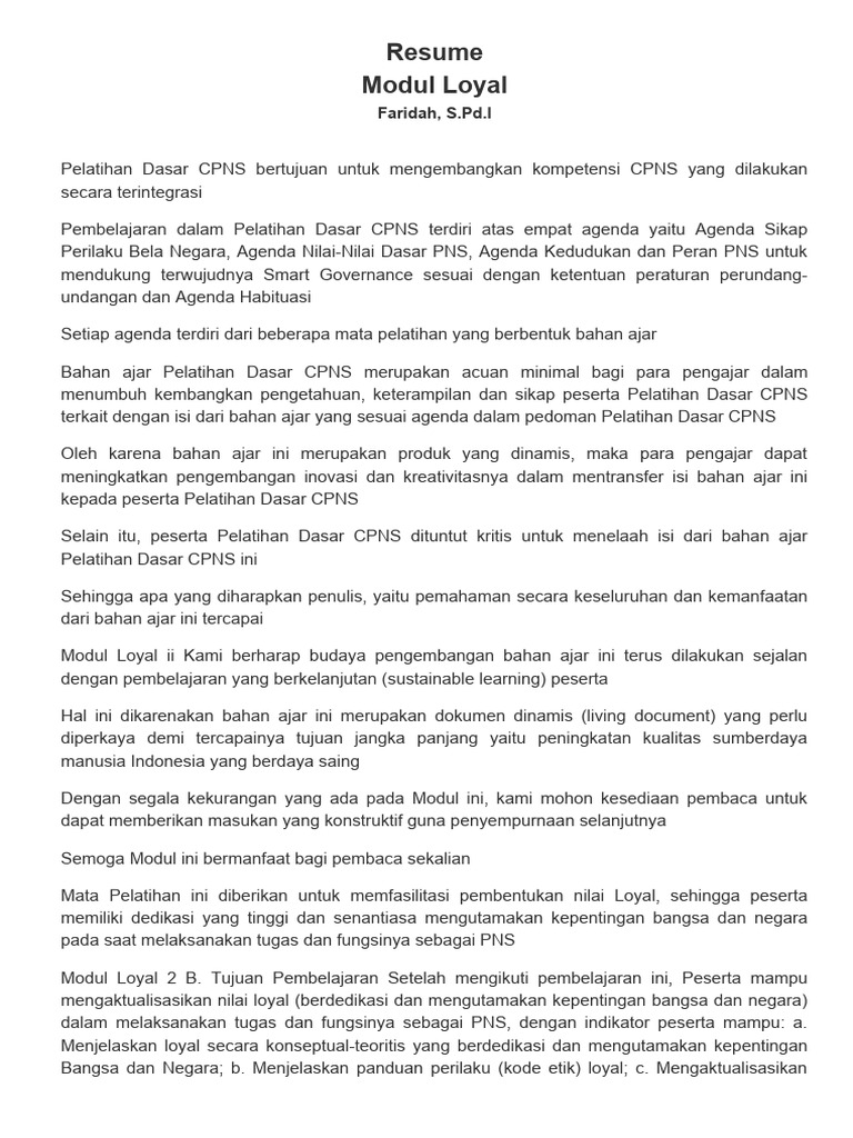 Modul Loyal: Pelatihan Dasar CPNS | PDF | Karier & Perkembangan | Bisnis