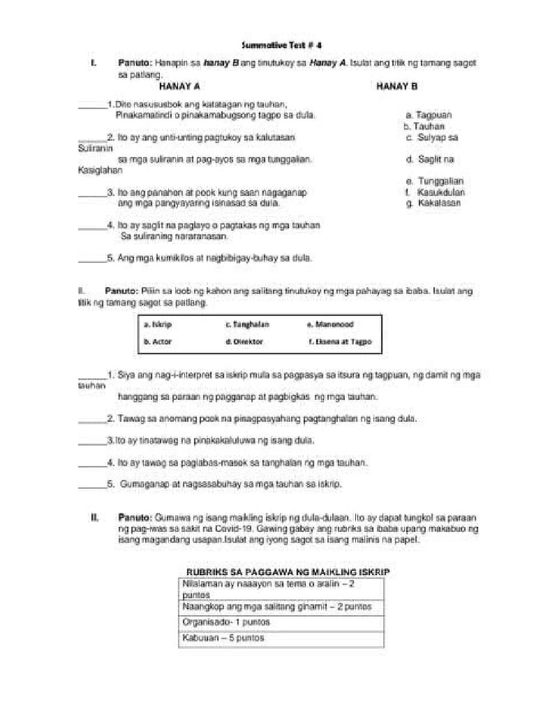 Summative Test in Filipino | PDF