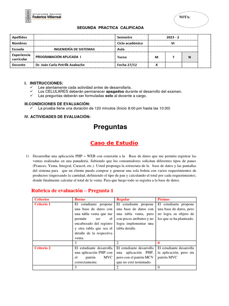 Segunda Practica Calificada | PDF | Evaluación | Tecnologías de la ...
