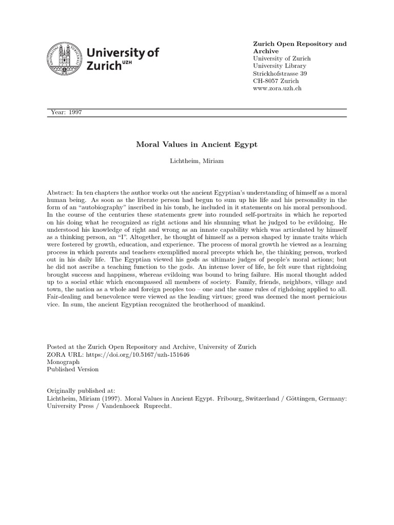 Moral Values in Ancient Egypt | PDF | Wisdom | Mesopotamia
