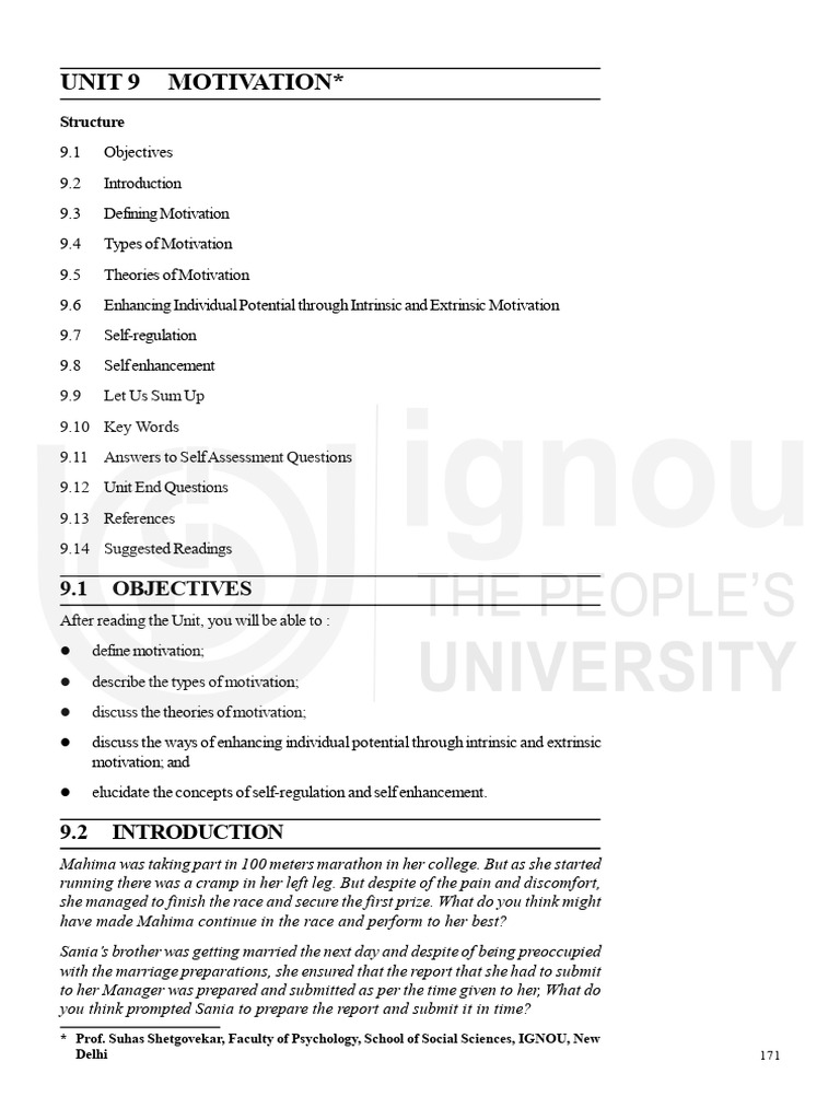 Unit-9 | PDF | Motivational | Motivation