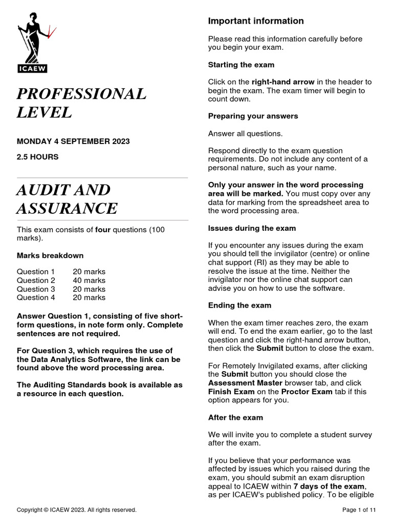 Audit and Assurance September 2023 Exam | PDF | Audit | Financial Capital