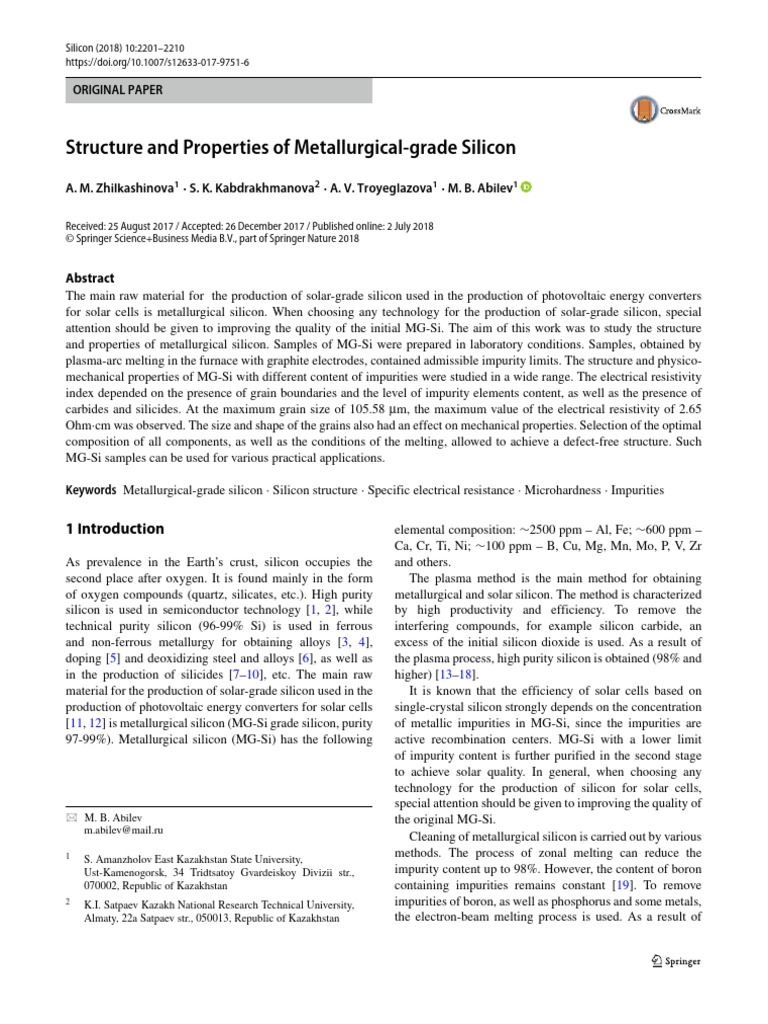 Structure and Properties of MG Si | PDF | Silicon | Metallurgy