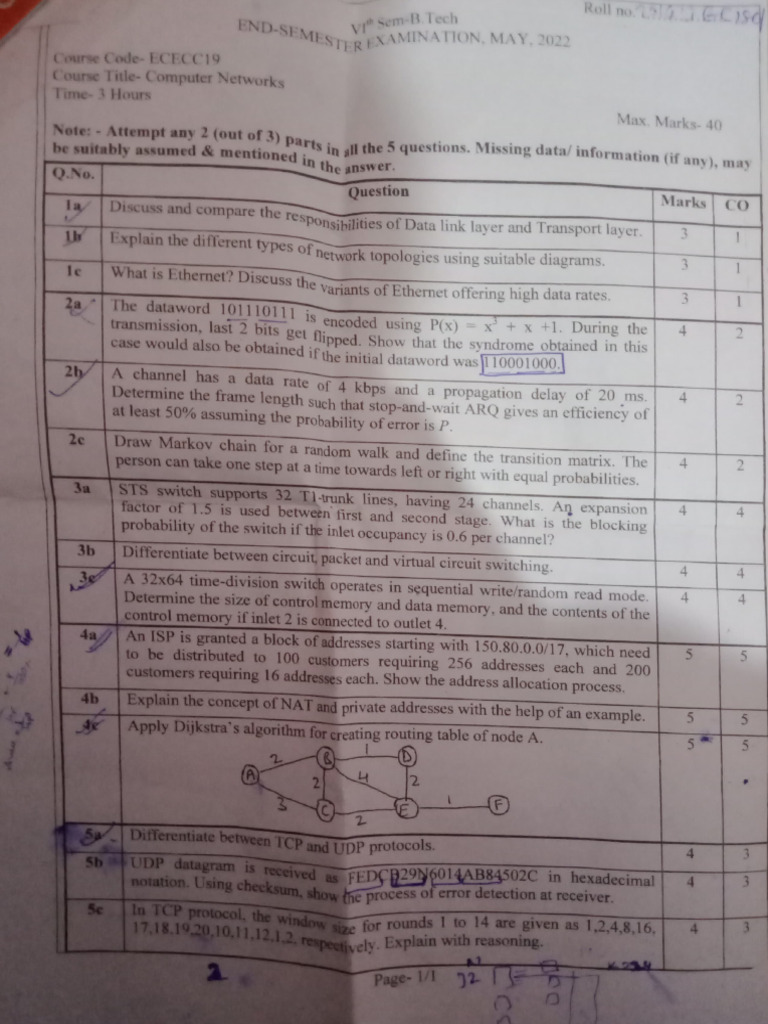 Computer Network Questions | PDF | Transmission Control Protocol | Computer Science