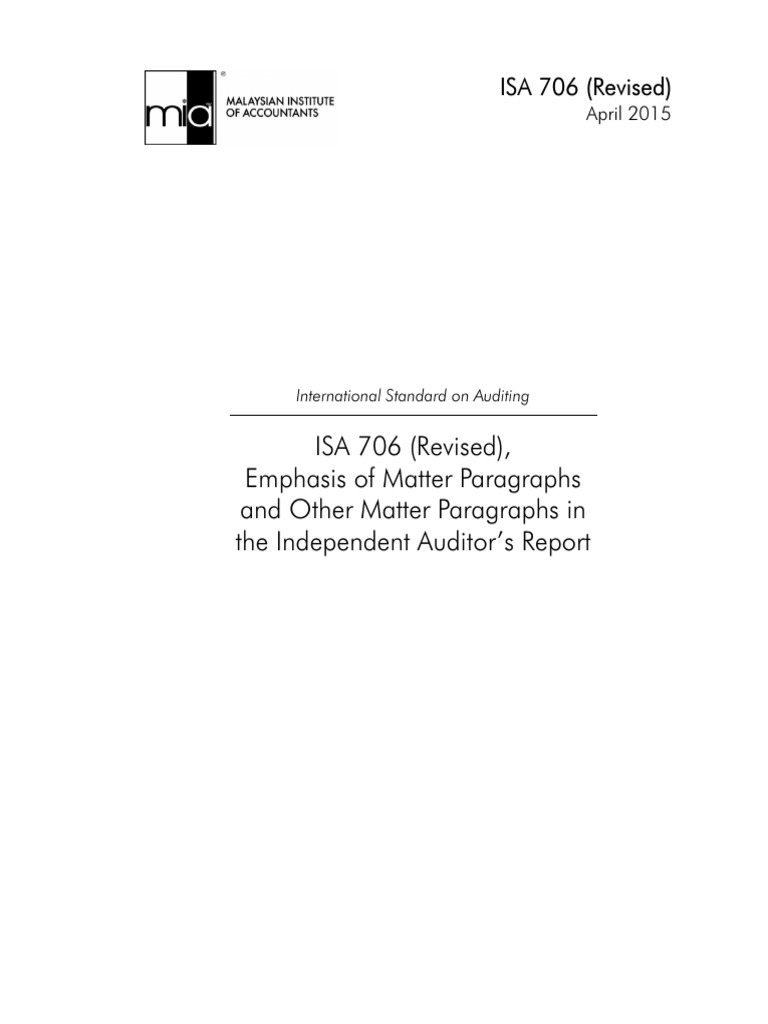 ISA 706 (Revised) | PDF | Auditor's Report | Financial Audit