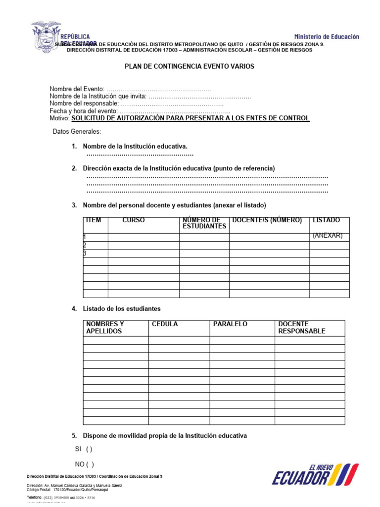 Formato Plan de Contingencia | PDF