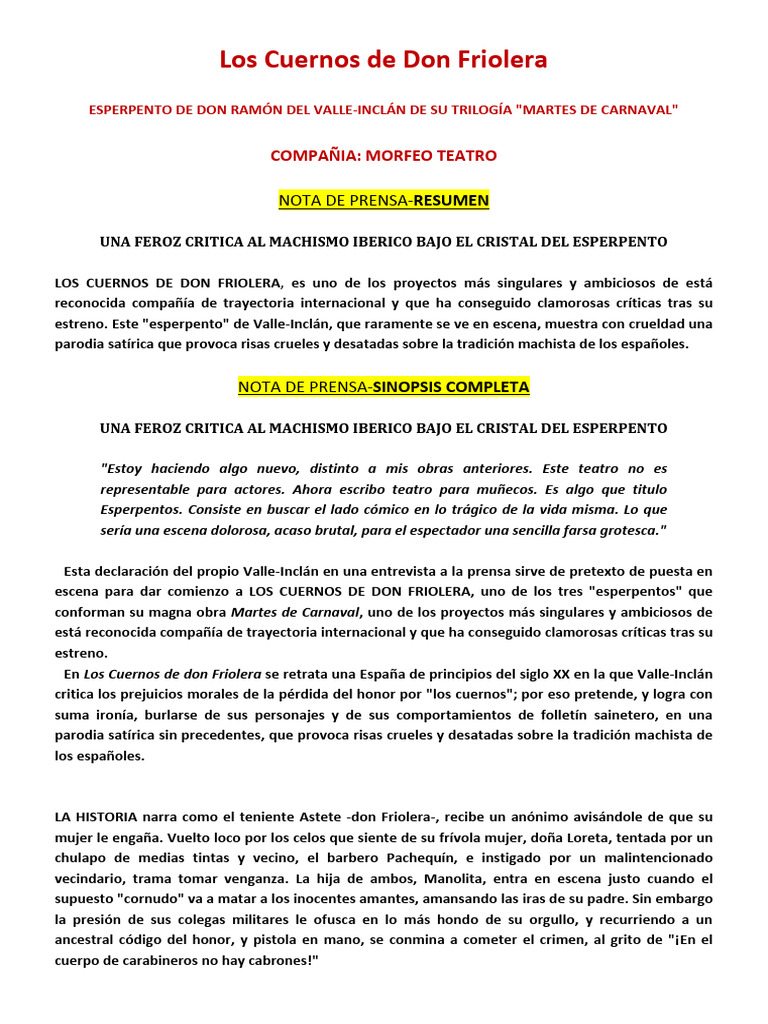 Los Cuernos de Don Friolera Dossier | PDF