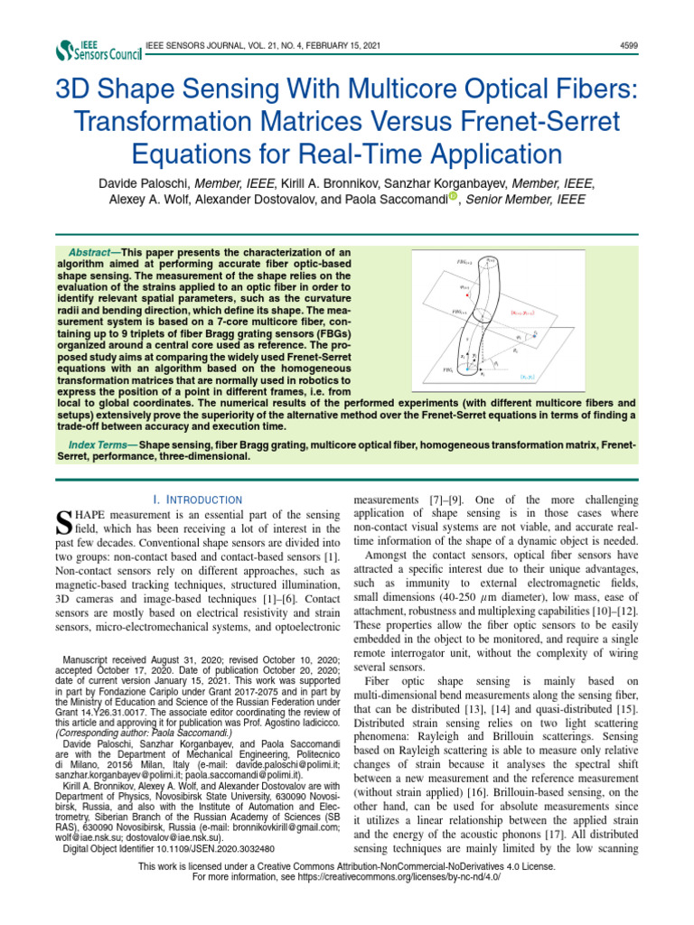 3D Shape Sensing With Multicore Optical Fibers: Transformation Matrices ...