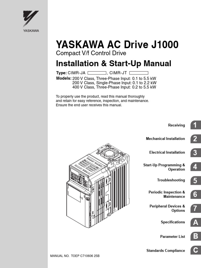 Yaskawa j1000 Installation Startup Manual | PDF | Power Supply | Electrostatic Discharge