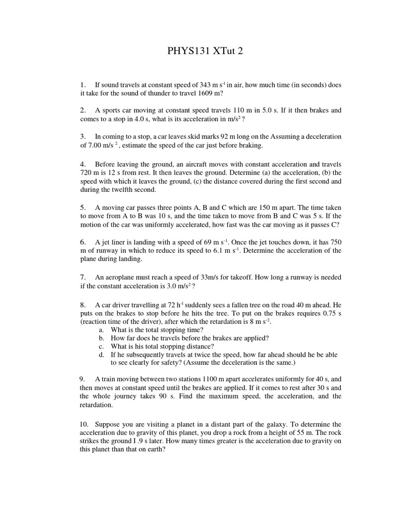 PHYS131 XTuts 2 | PDF | Acceleration | Mechanics