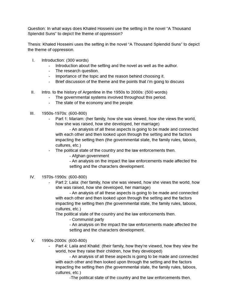 Outline: in What Ways Does Khaled Hosseini Use The Setting in The Novel ...