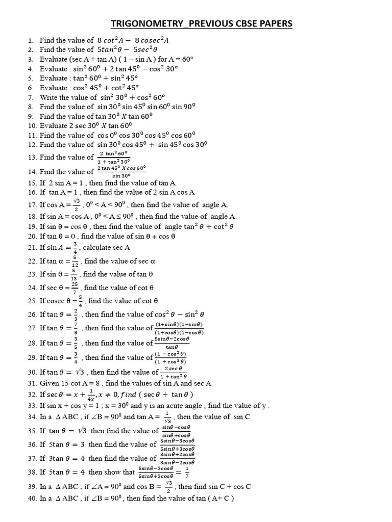 TRIGONOMETRY PRE YEARS Problems | PDF | Trigonometric Functions | Mathematical Objects