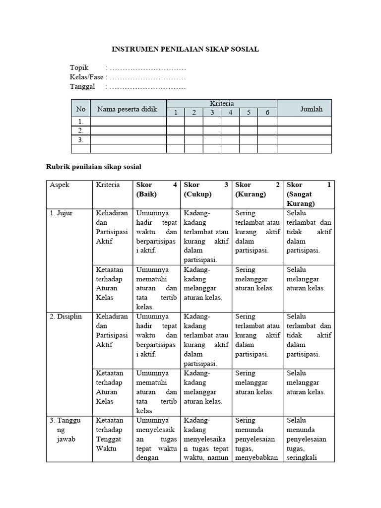 Instrumen Penilaian Sikap | PDF