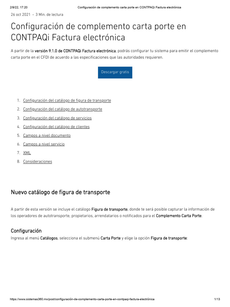 Configuración Carta Porte en CONTPAQi | PDF | Factura