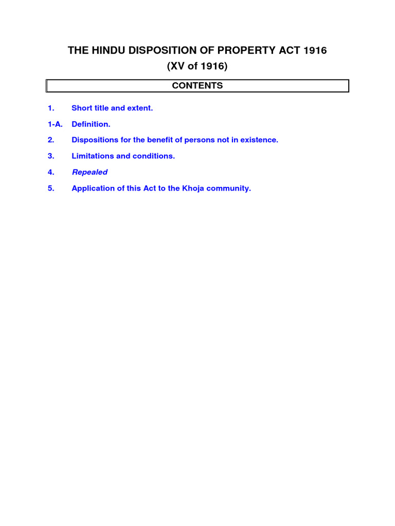 The Hindu Disposition of Property Act 1916 | PDF | Government | Justice