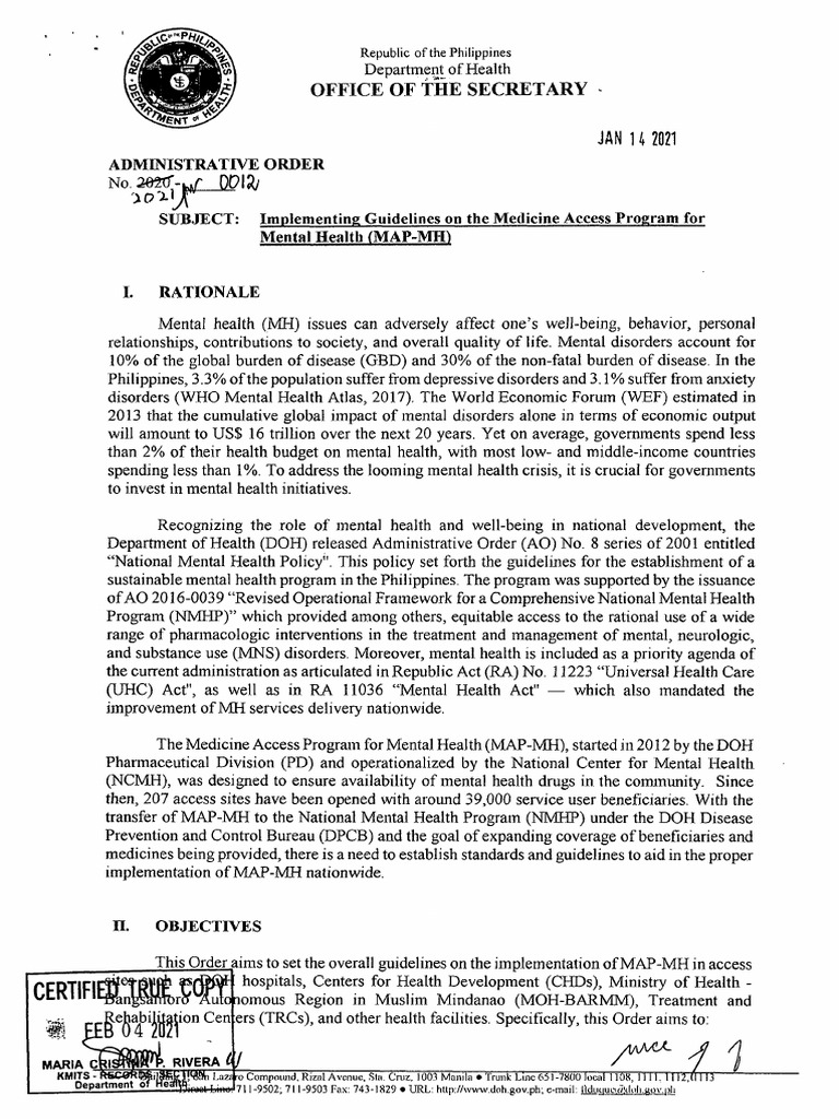 DOH Administrative Order No 2021 0012 | PDF
