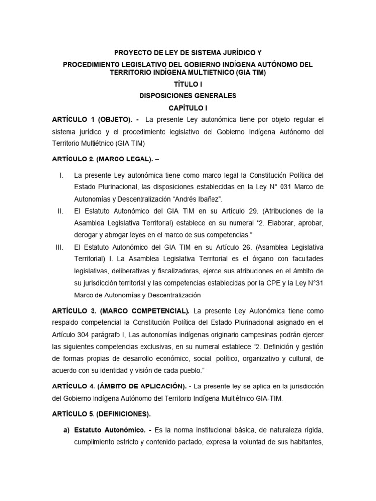 Proyecto de Ley de Sistema Jurídico y Procedimiento Legislativo Del GIA TIM | PDF | Ejecutivo ...