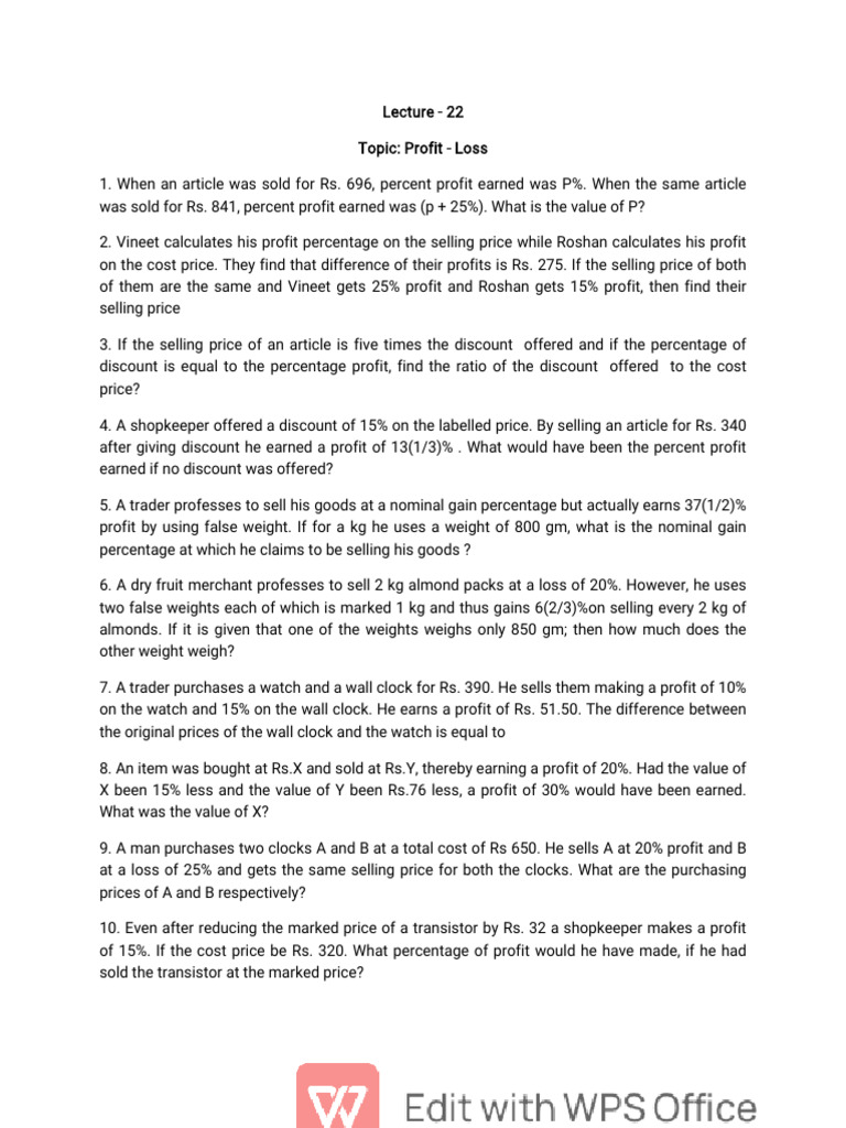 Profit and Loss Calculations Explained | PDF | Business | Finance ...