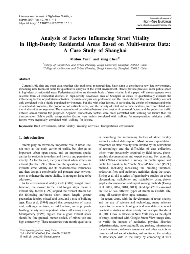 Analysis of Factors Influencing Street Vitality in High-Density Residential Areas Based On Multi ...