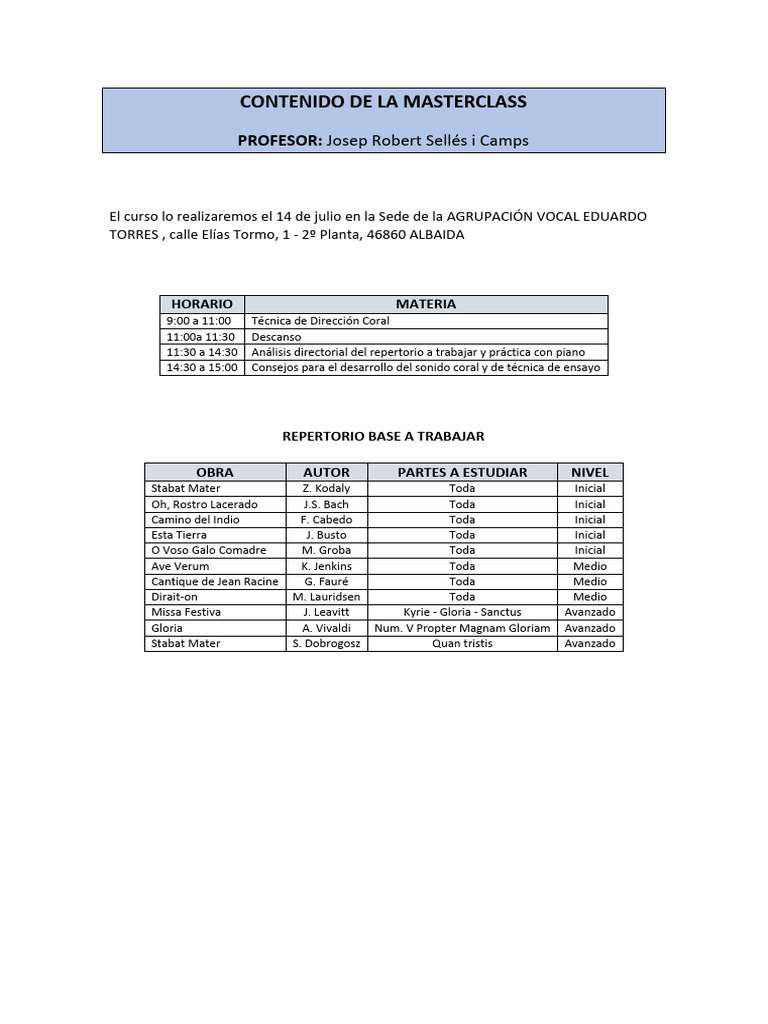 Contenido de La Masterclass | PDF