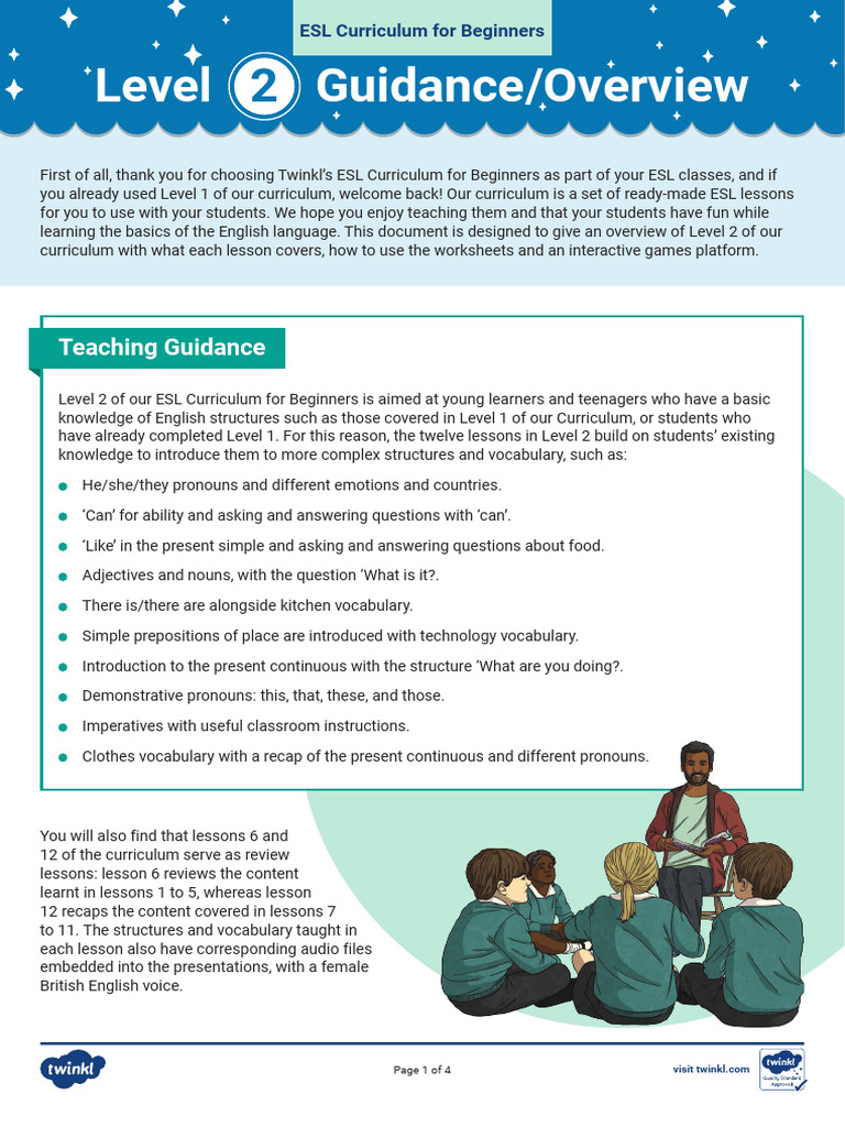T e 1681116750 Esl Curriculum Level 2 Guidance Overview Ver 2 | PDF ...