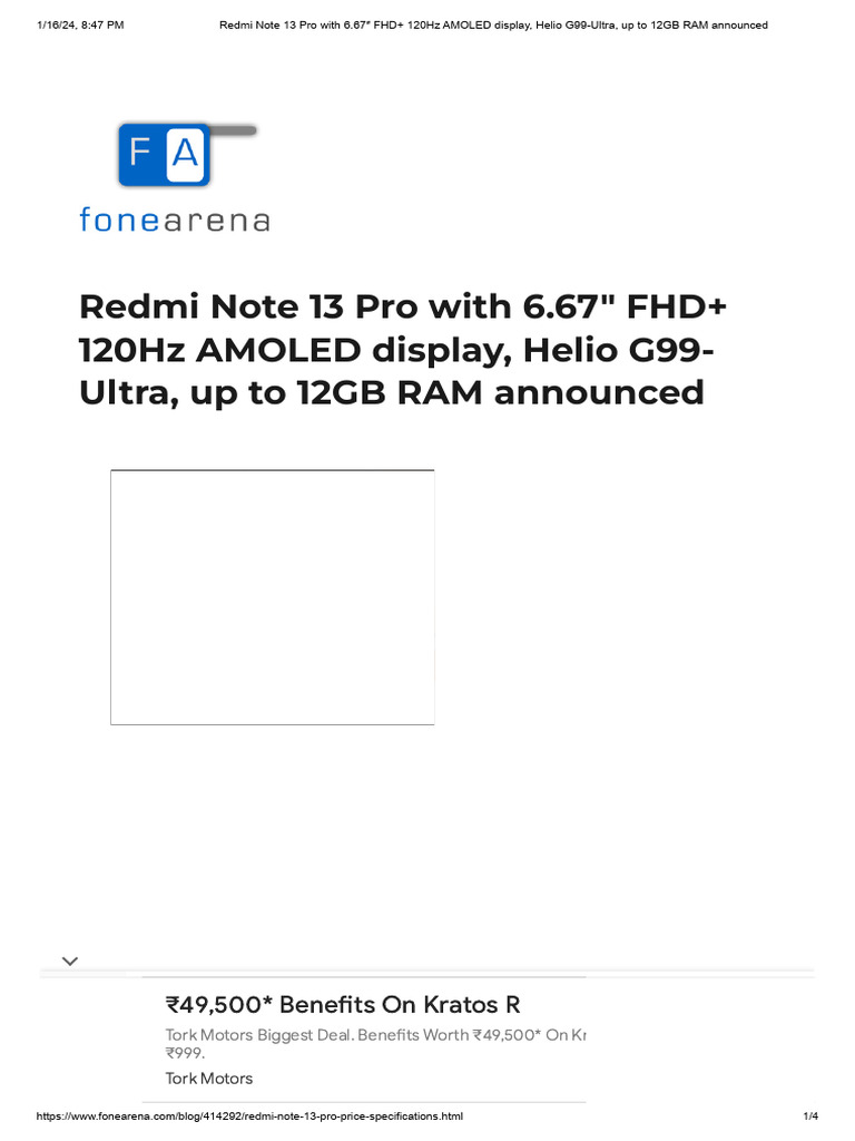 Redmi Note 13 Pro With 6.67 FHD+ 120Hz AMOLED Display, Helio G99-Ultra, Up To 12GB RAM Announced ...