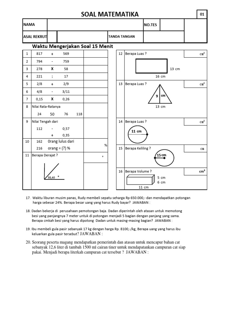 Soal MTK To 01 | PDF