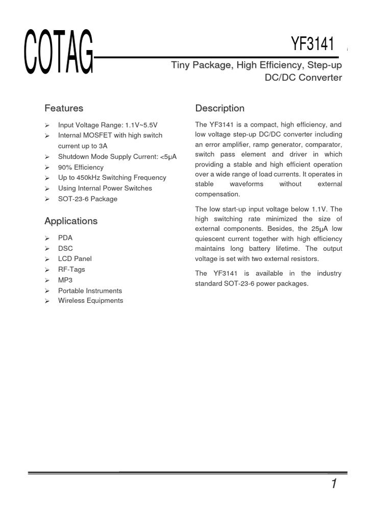 HDN-XX o YF3141-COTAG Sot-26 Sot23-6 DC-DC | PDF | Computer Engineering | Electrical Equipment