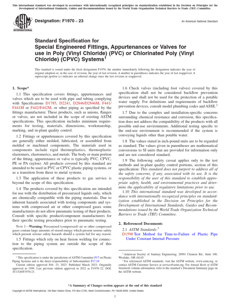 Special Engineered Fittings, Appurtenances or Valves For Use in Poly ...