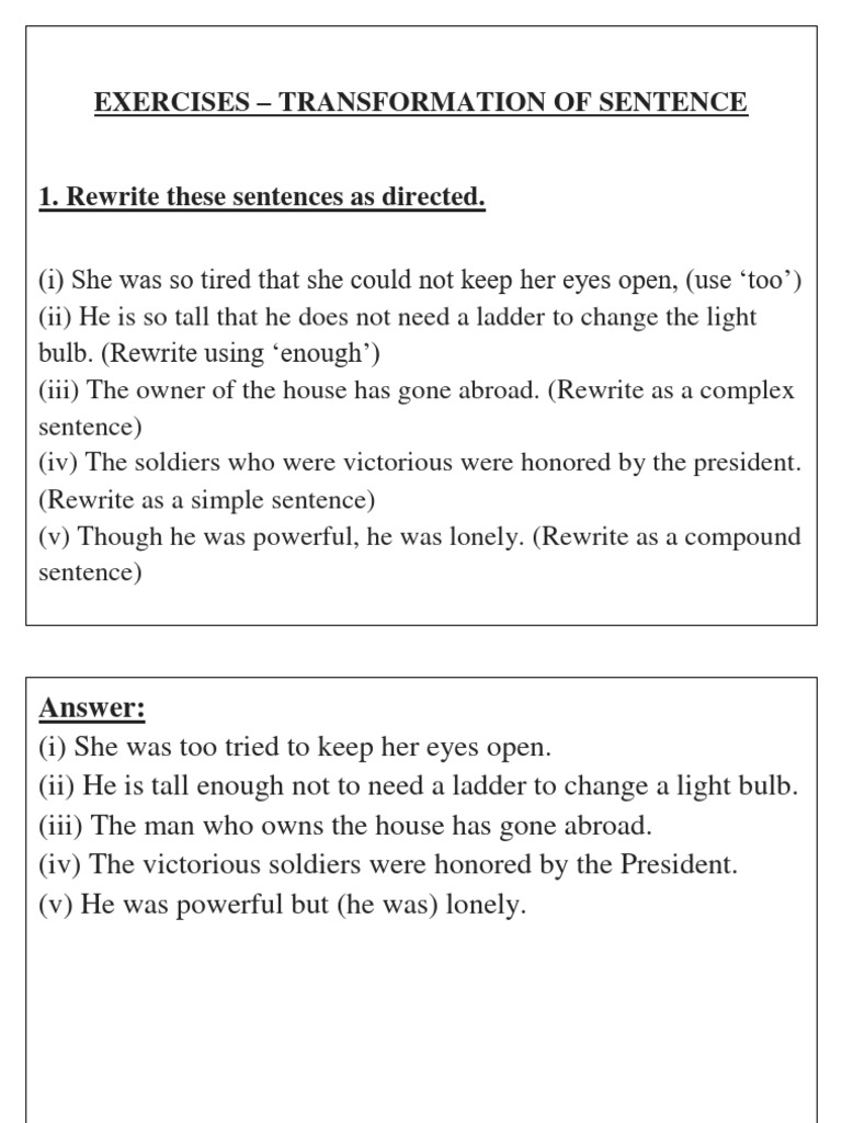 Transformation of Sentence | PDF