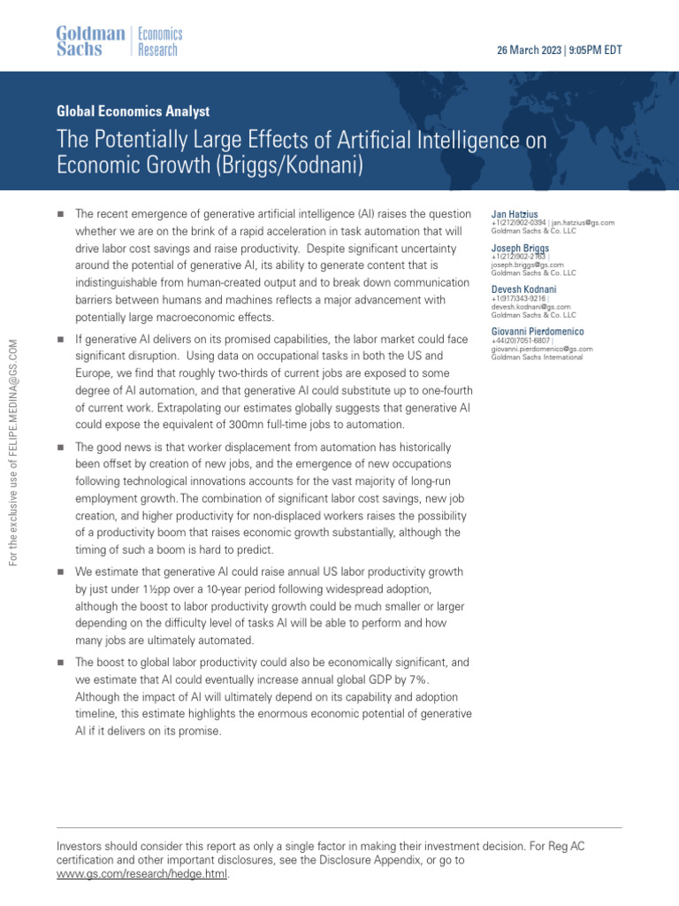 Global Economics Analyst - The Potentially Large Effects of Artificial ...