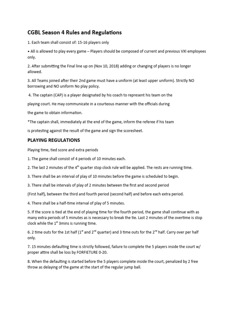 CGBL 4 Rules and Regulations | PDF
