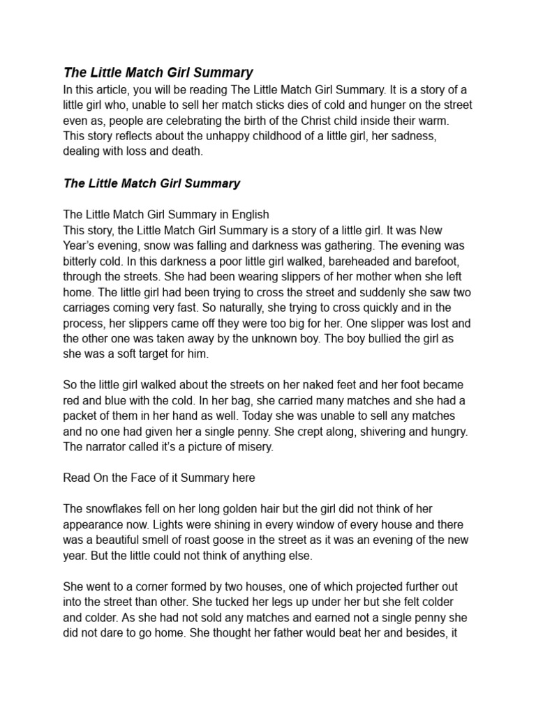 The Little Match Girl Summary | PDF