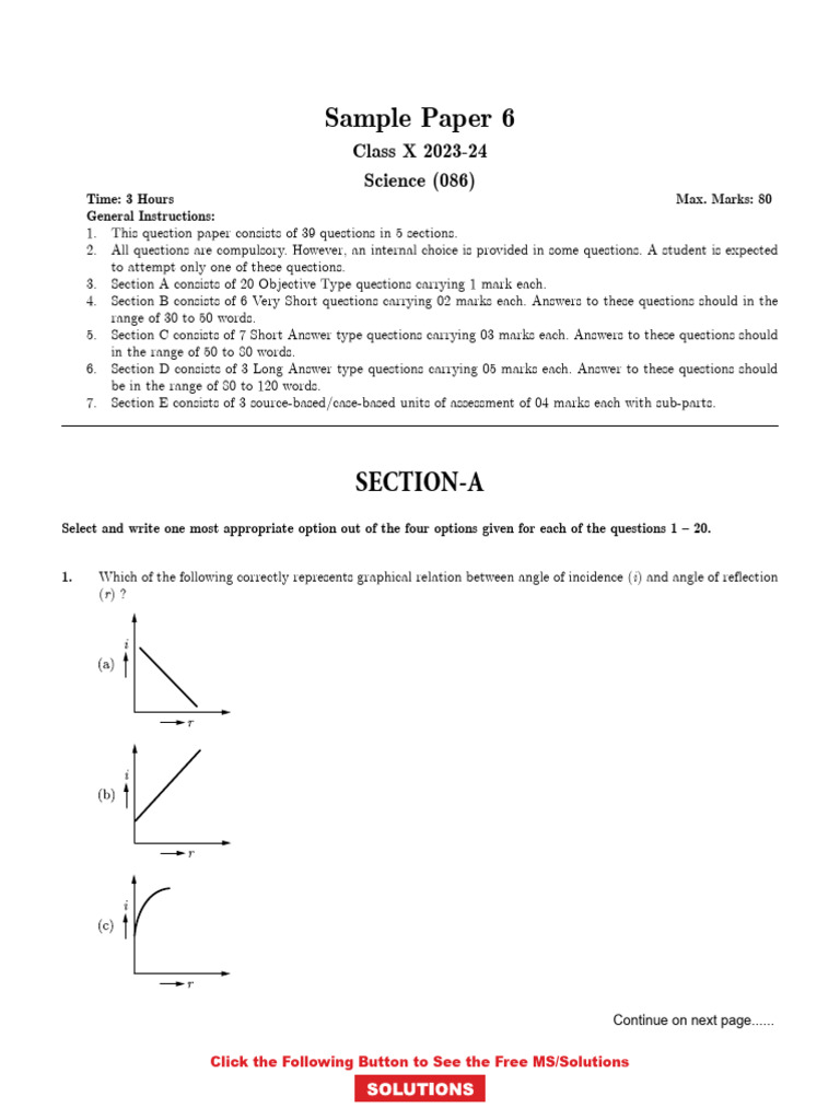 10 Science Sample Q Paper-5 | PDF | Reproduction | Nature