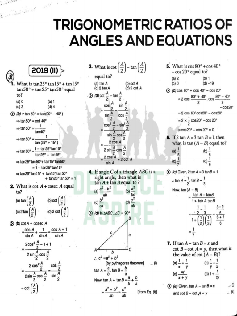 11 Trigonometric Ratios of Angles and Equation (2014-2019II) | PDF