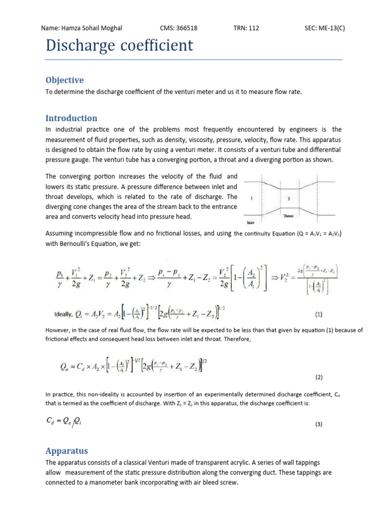 Discharge Coefficient | PDF | Fluid Dynamics | Pressure