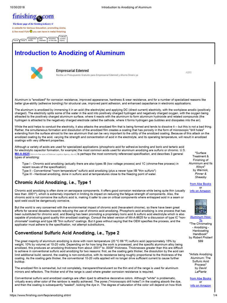 Introduction To Anodizing of Aluminum | PDF