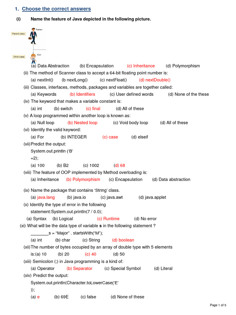 Choose The Correct Answers: (C) Inheritance | PDF