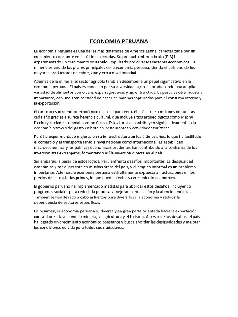 Economía Peruana: Crecimiento y Retos | PDF | Perú | Turismo