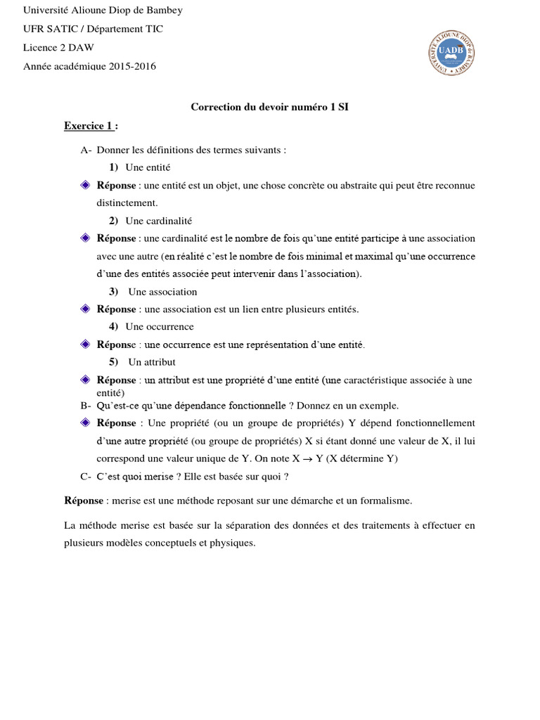 Correction Du Devoir 1 SI | PDF