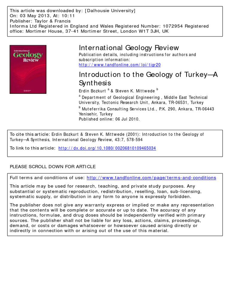 Introduction to the Geology of Turkey—A | PDF | Geology | Earth Sciences
