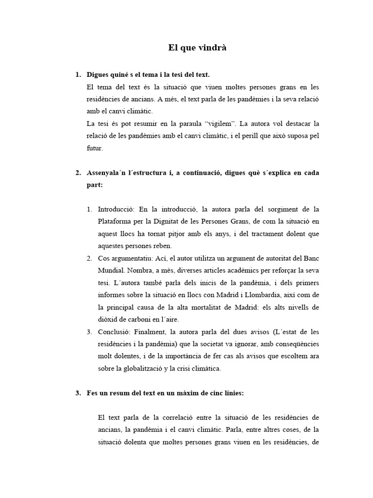 Actividad Catalán - El Que Vindrá | PDF