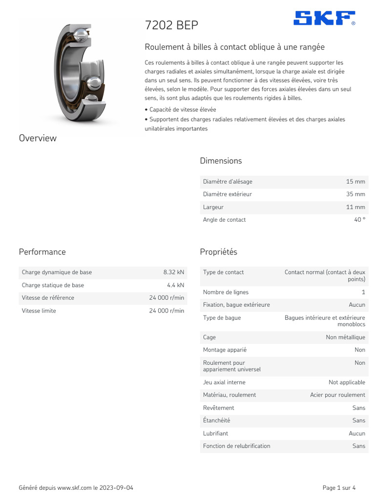 SKF 7202 BEP Specification | PDF