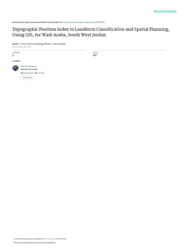 Topographic Position Index To Landform Classification and Spatial Planning, Using GIS, For Wadi ...