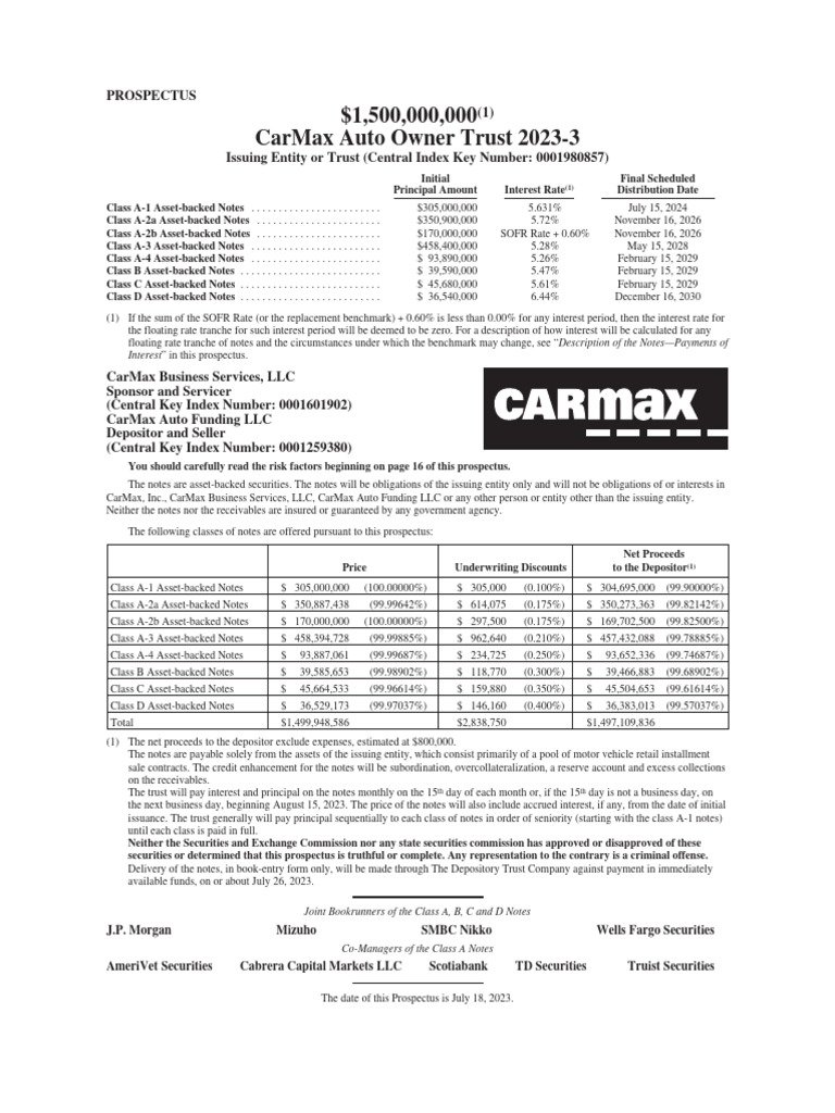 CarMax Auto Owner Trust 2023-3 Overview | PDF | Securitization | Trust Law