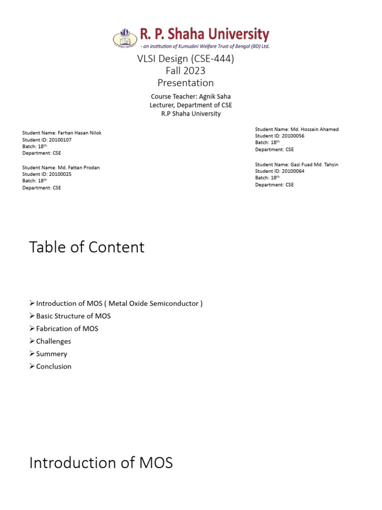MOS Technology in VLSI Design Overview | PDF | Mosfet | Cmos