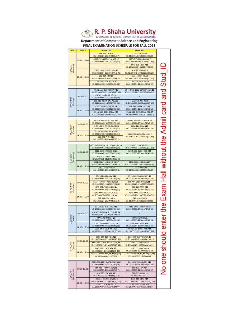 Final Exam Routine 10012024 | PDF