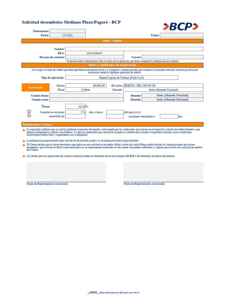 Solicitud Desembolso - BCP | PDF