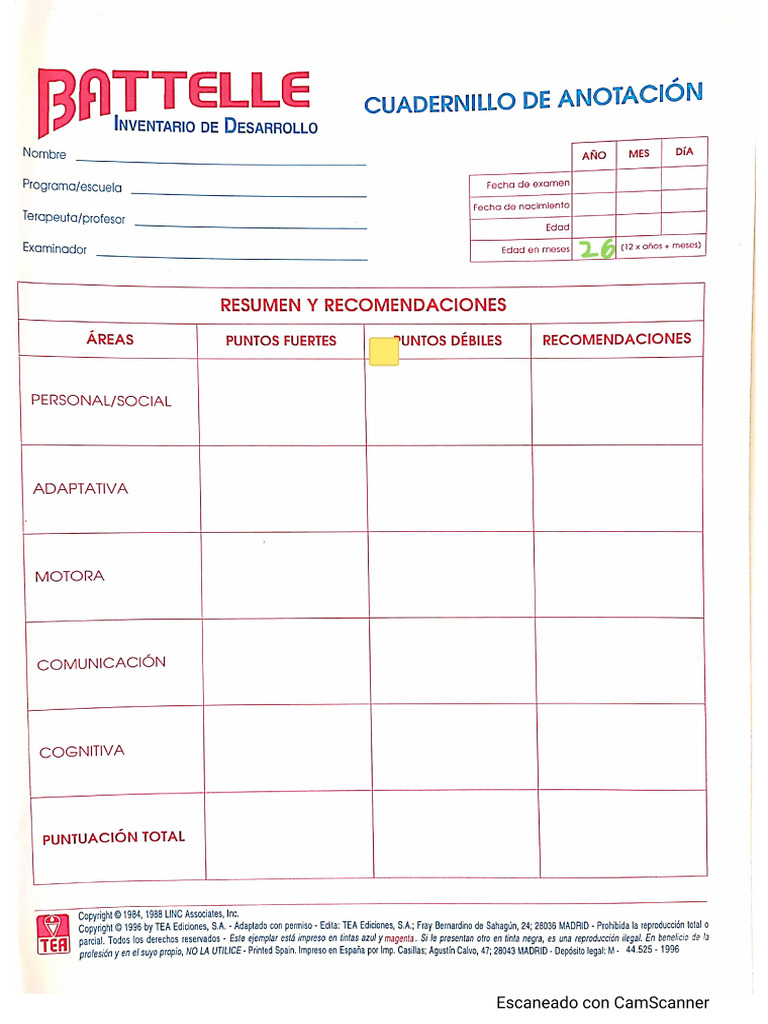 Hoja de Registro Inventario de Desarrollo Battelle | PDF