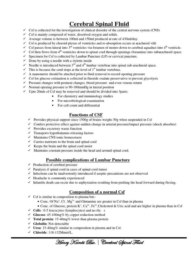5.0 Cerebral Spinal Fluid | PDF | Cerebrospinal Fluid | Clinical Medicine